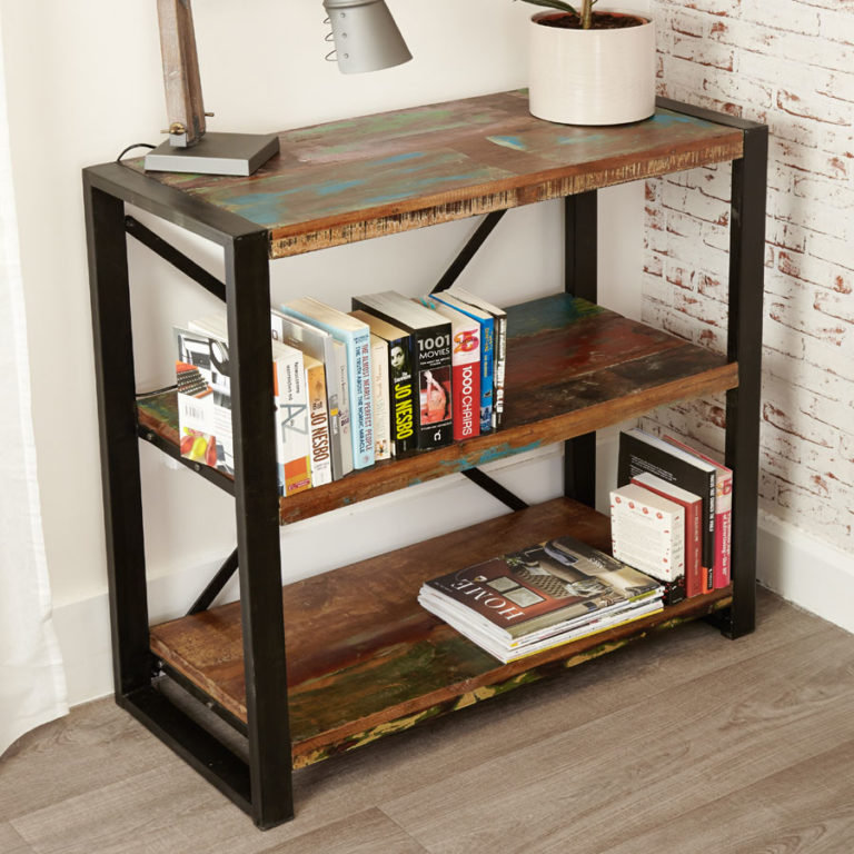 Kochi Reclaimed Low Metal Bookcase | Assembled | Oak World