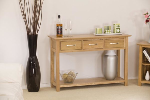 Devon Oak 3 Drawer Console Table With Shelf | Oak World