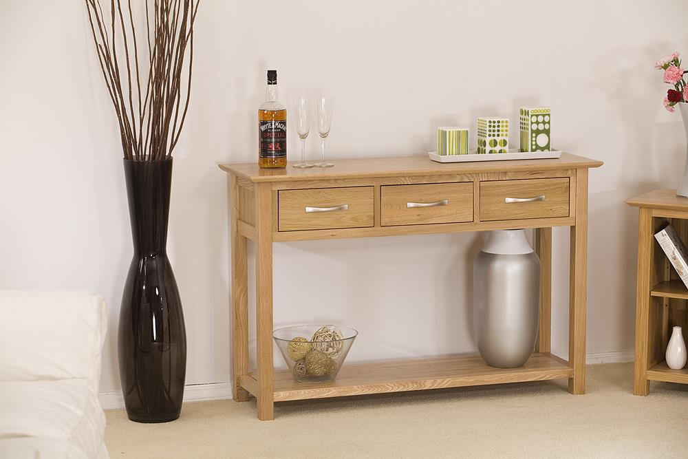 Devon Oak 3 Drawer Console Table With Shelf | Oak World