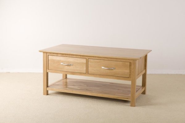 Devon Oak Coffee Table With Drawers Shelf Oak World