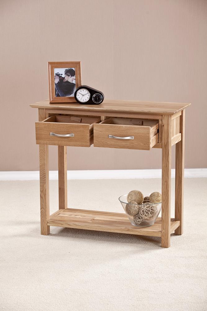Devon Oak Console Table With 2 Drawers & Shelf | Oak World