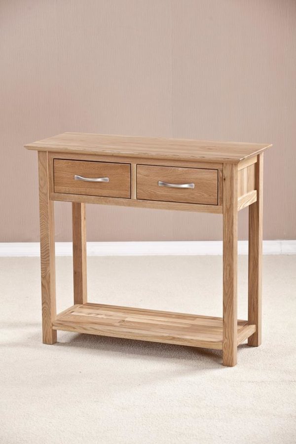 Devon Oak Console Table With 2 Drawers Shelf Oak World