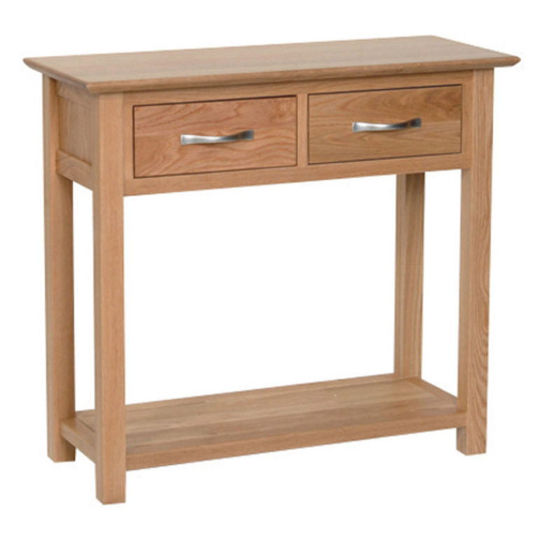 Devon Oak Console Table With 2 Drawers & Shelf | Oak World