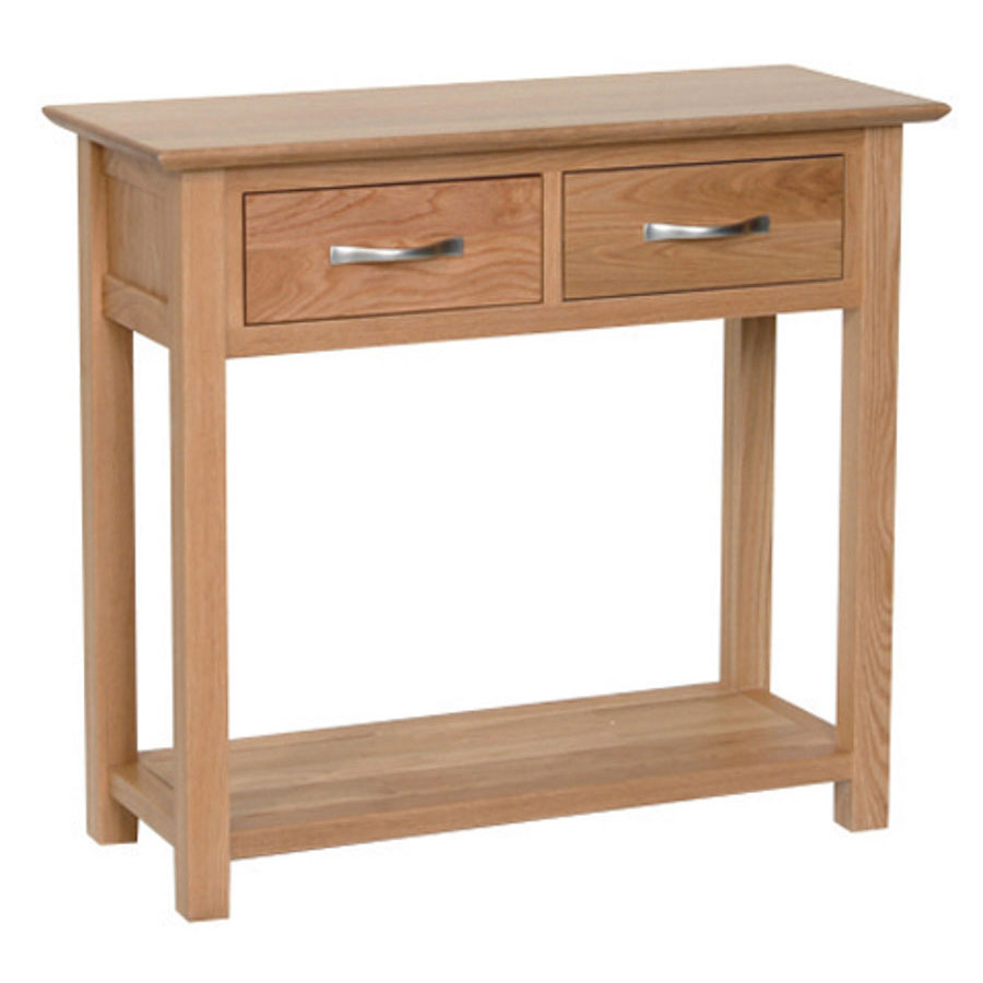 Devon Oak Console Table With 2 Drawers & Shelf | Oak World