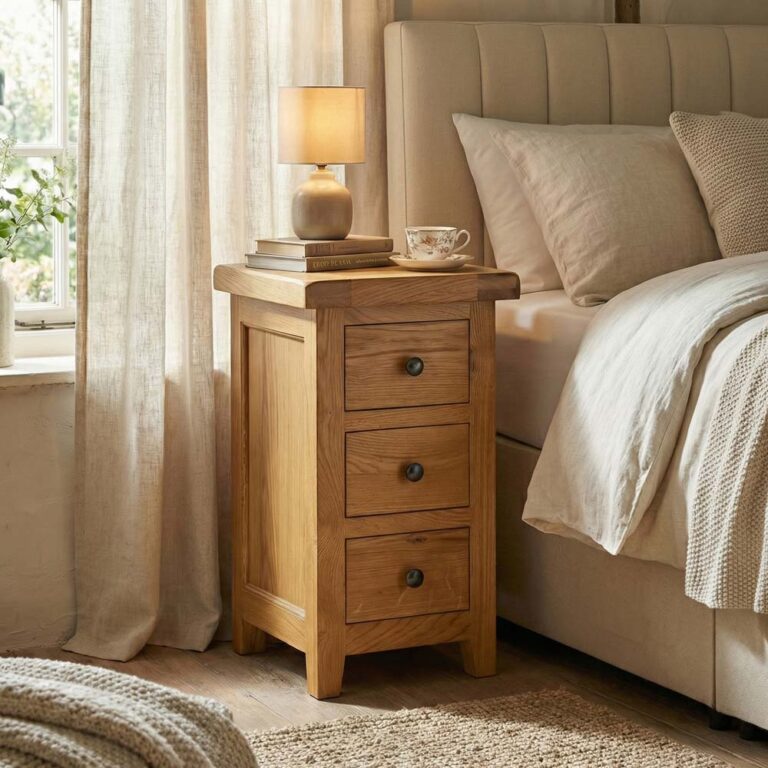 Summer Waxed Oak 3 Drawer Narrow Bedside | Assembled | Oak World