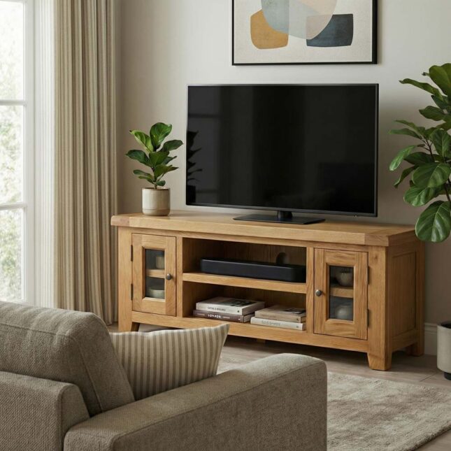 Summer Waxed Oak Large TV Unit | Assembled | Oak World
