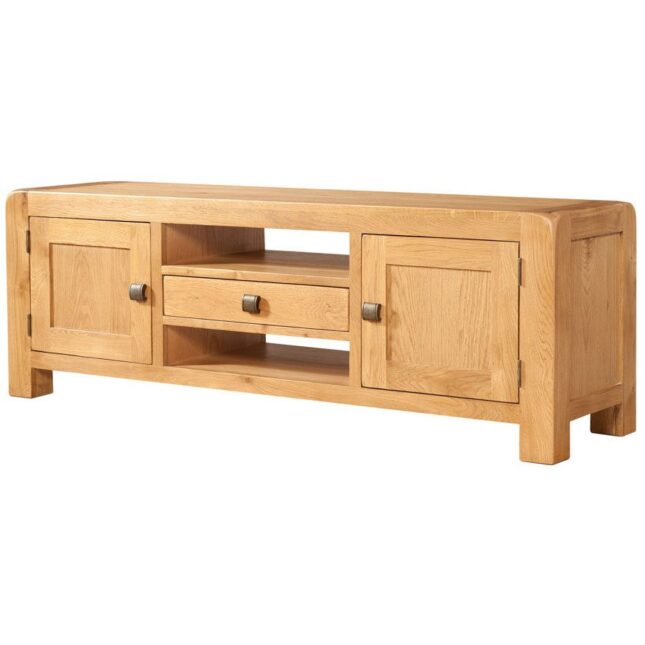 Haven Waxed Oak Wide TV Unit | Assembled | Oak World