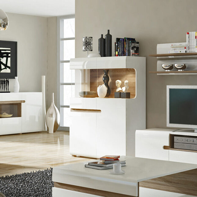 Chelsea White Low Display Cabinet 109cm Wide | Oak World