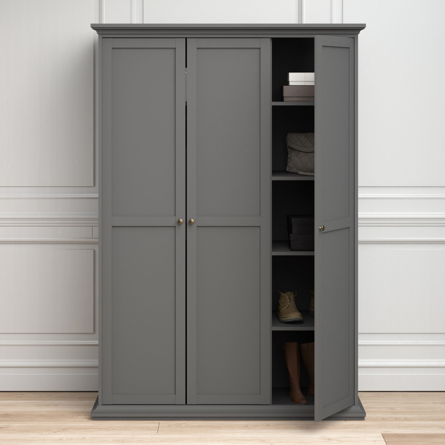 Condo Wardrobe with 3 Doors | Matt Grey | Oak World