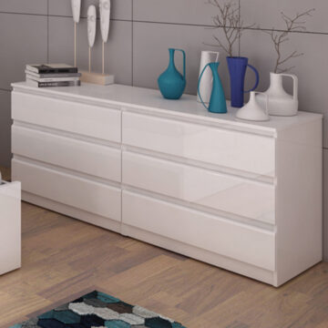 Moderno Wide Chest of 6 Drawers | White High Gloss | Flat Pack Furniture