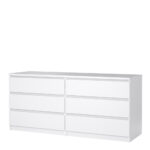 Moderno Wide Chest of 6 Drawers (3+3) | White High Gloss | Oak World