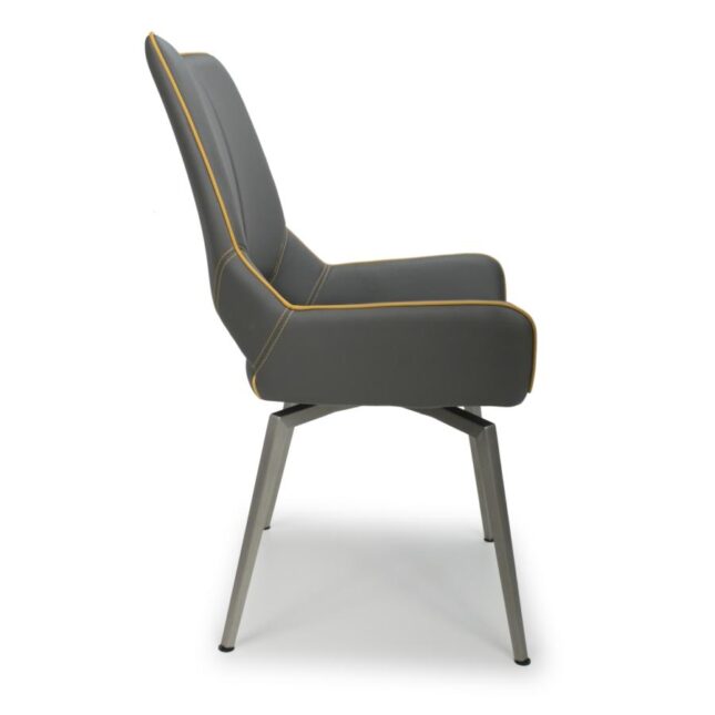 Mako Swivel Leather Effect Graphite Grey Dining Chair | Oak World
