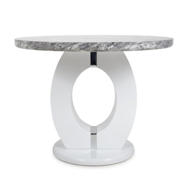 White Neptune Round Marble Effect Top Dining Table | Oak World
