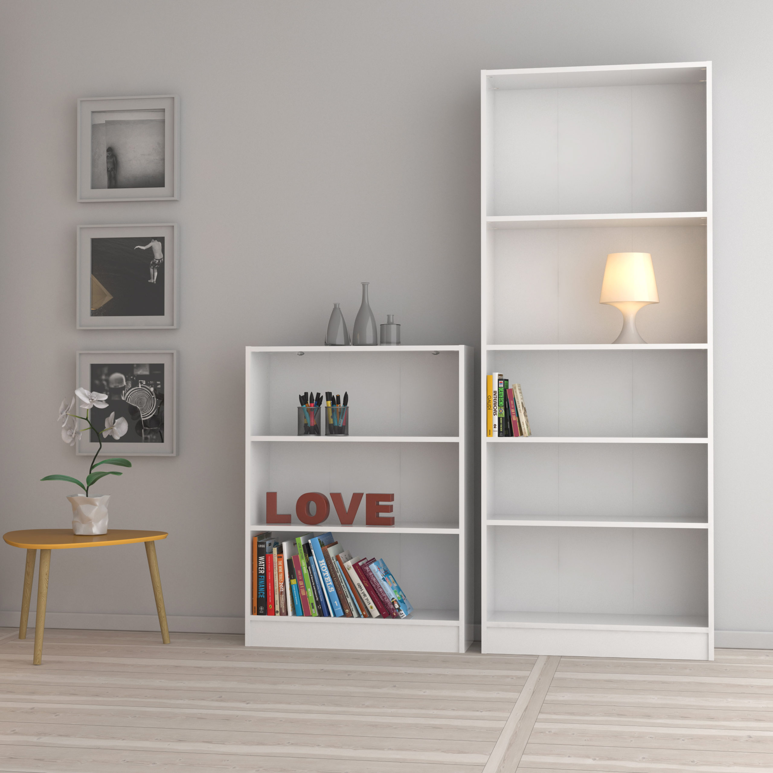 Boardwalk Bookcase Collection Low Wide Bookcase 2 Shelves in White Self Assembly Oak World