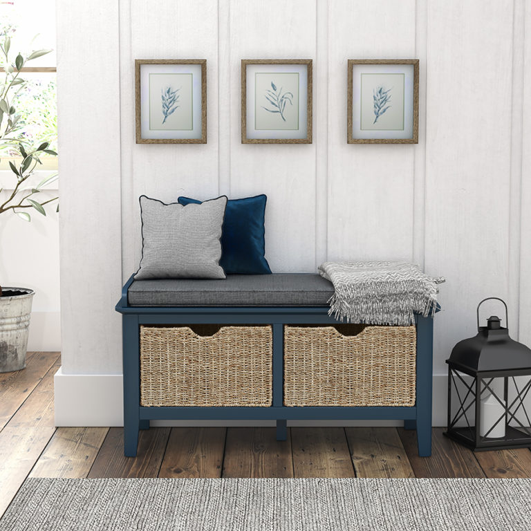 Kingsbridge Blue Storage Bench | Assembled | Oak World