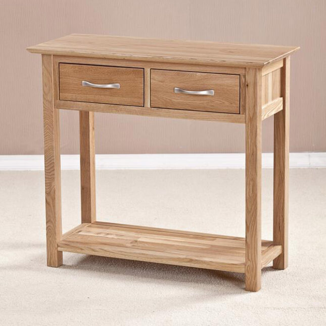 Devon Oak Console Table With 2 Drawers & Shelf | Oak World