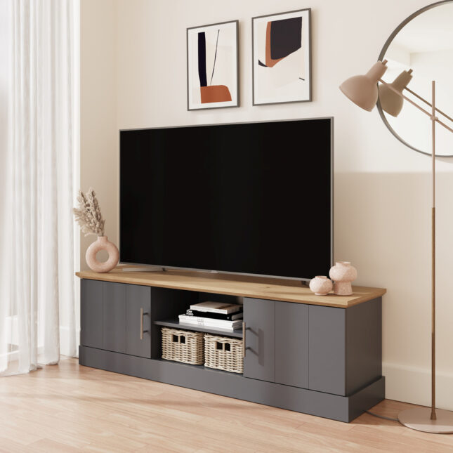 Oban Large TV Unit | Slate Blue | Oak World