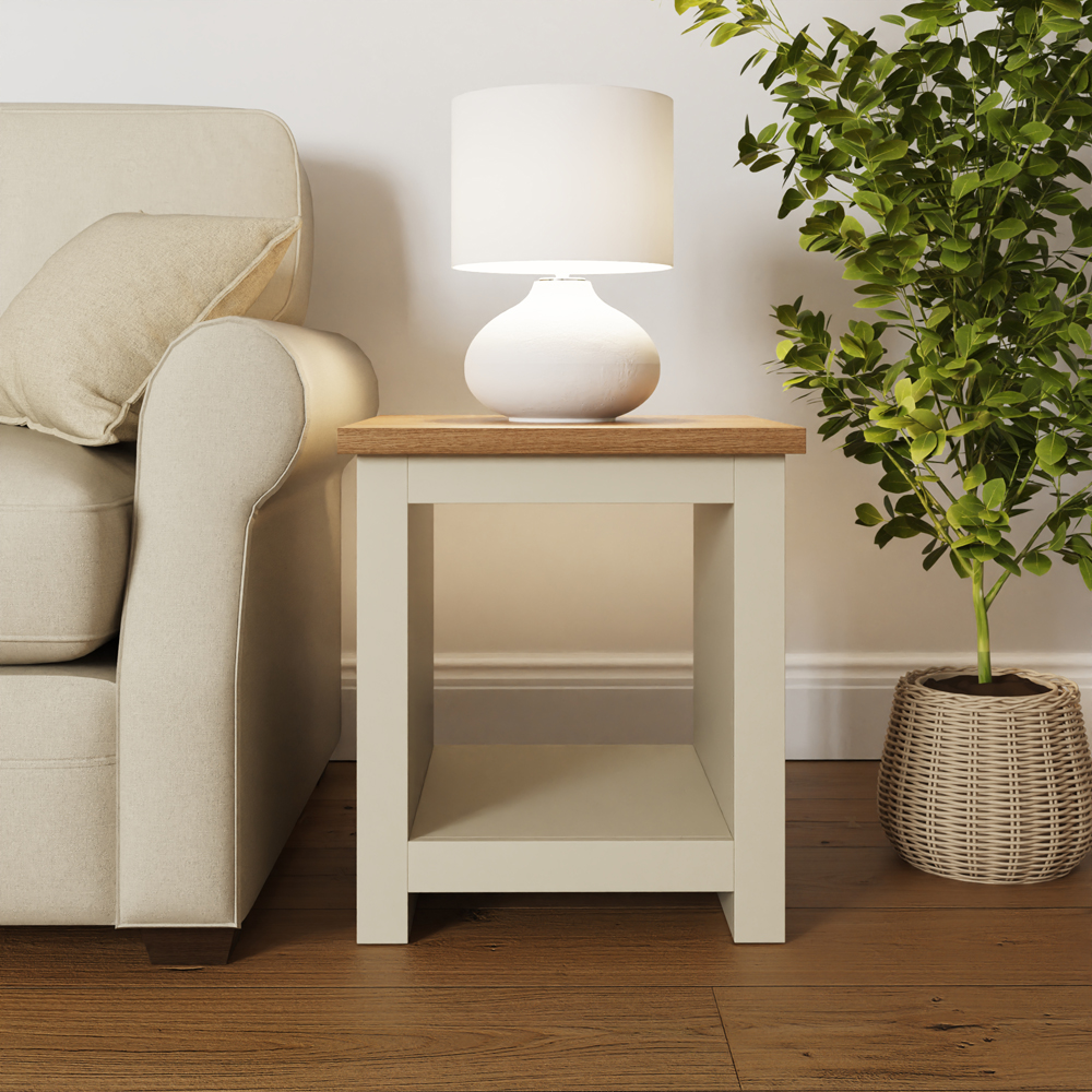 Fife Cream Side Table with Shelf | Cream | Oak World