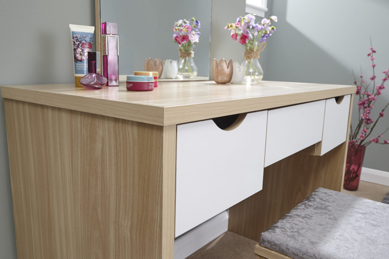 Amelia Dressing Table Set | Oak | White | Self Assembly | Oak World