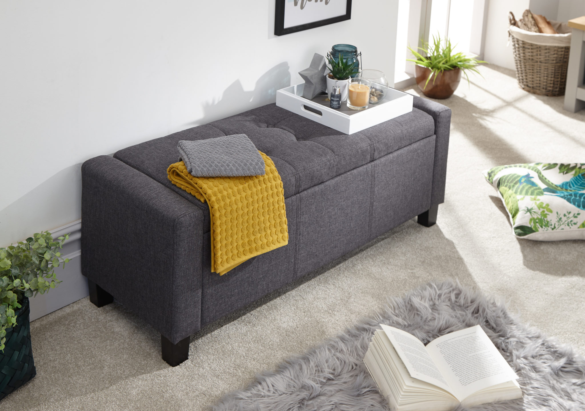 Roma Ottoman Bench | Charcoal Grey | Fabric | Oak World