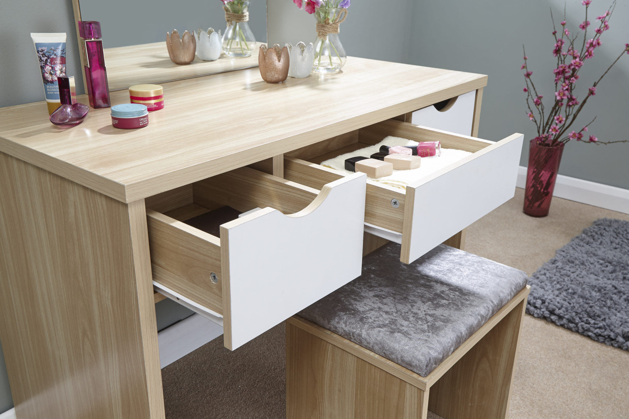 Amelia Dressing Table Set | Oak | White | Self Assembly | Oak World