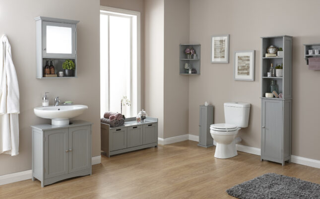 Skala Grey 3 Door Storage Unit | Oak World