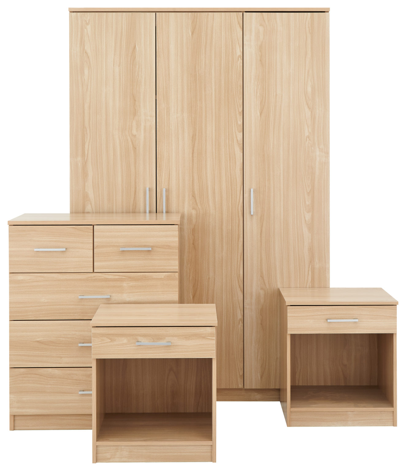 Elgin 4 Piece Bedroom Set Wardrobe Chest & Bedsides | White | Oak World