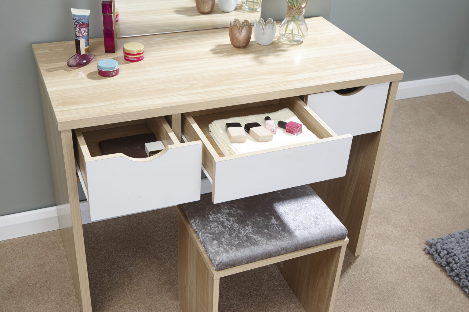 Amelia Dressing Table Set | Oak | White | Self Assembly | Oak World