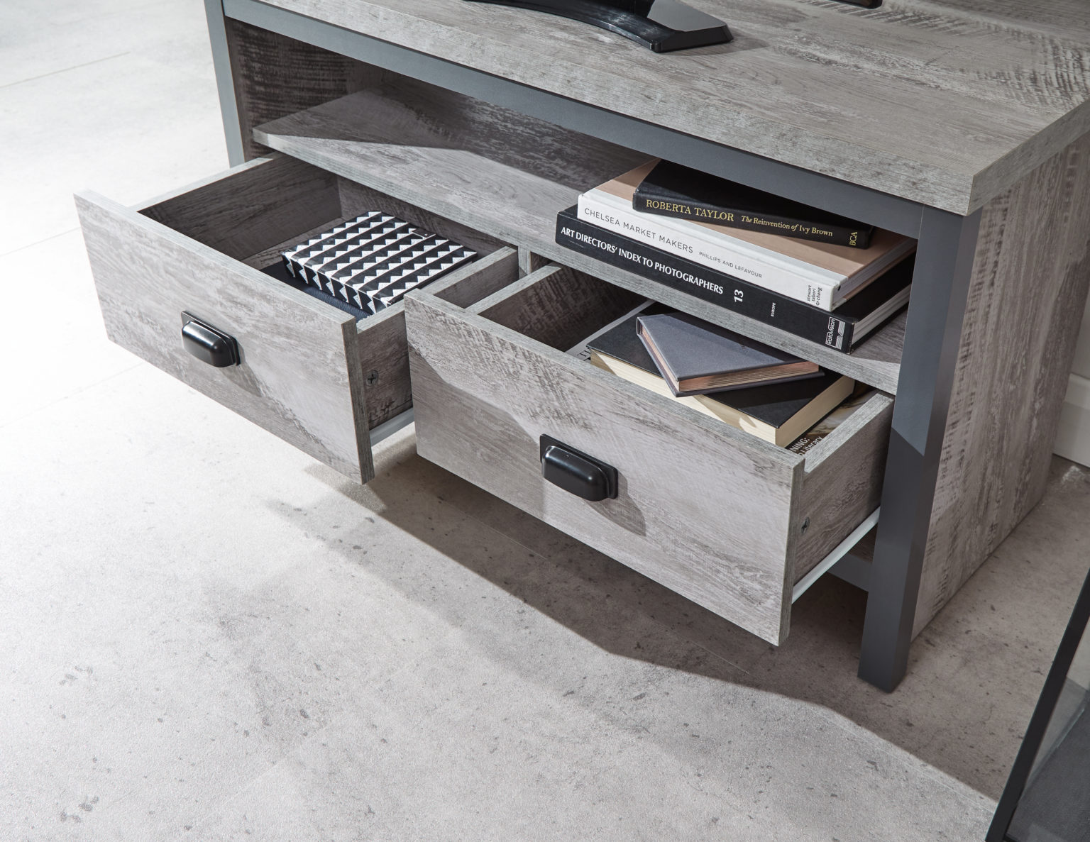 Fenway Corner TV Unit | Grey | Oak World