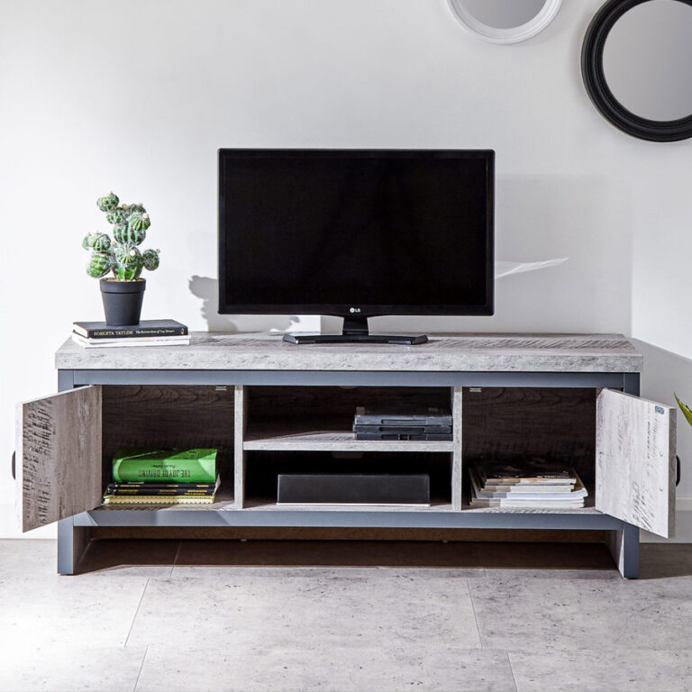 Fenway 2 Door TV Unit | Grey | Oak World