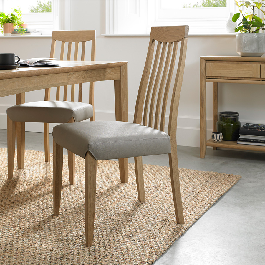 Cream Landlas Oak Pair of Slat Back Dining Chairs | Grey | Oak World
