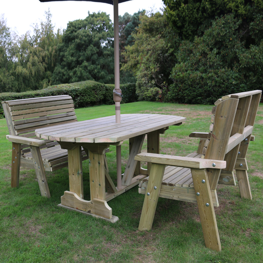 Timber Ergo Garden 6 Seat Table | 2 Benches - Churnet Valley | Oak World