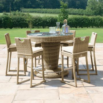 Maze Winchester 6 Seat Round Bar Set with Ice Bucket Natural Rattan