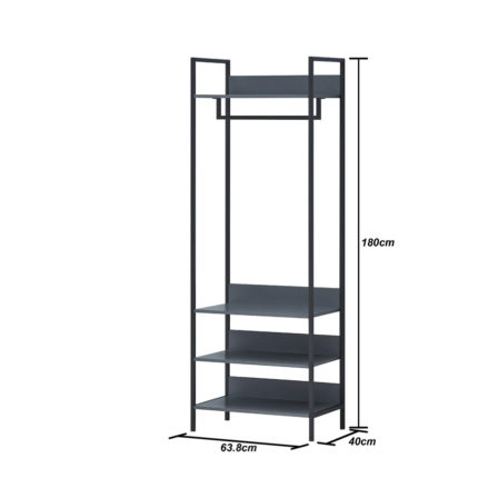 Mersey Open Wardrobe with 4 Shelves | Dark Grey | Oak World