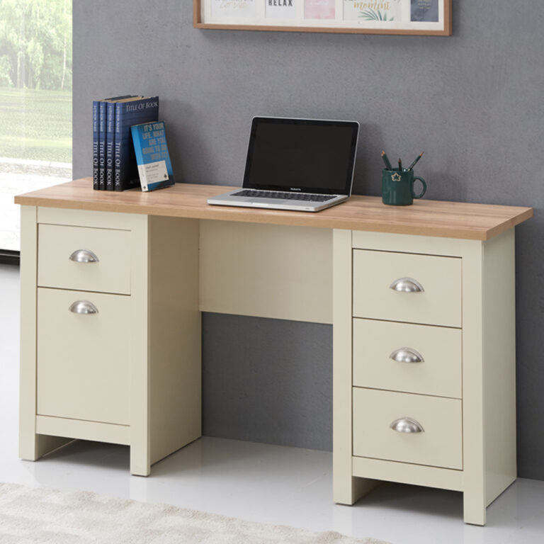Leigh Cream 5 Drawer Desk | Cream | Self Assembly | Oak World