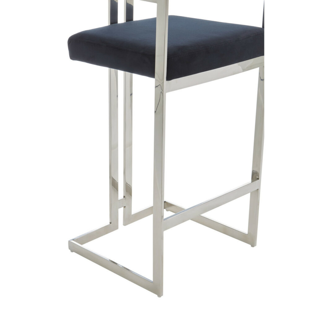 Silver Aurora Bar Stool | Black Velvet | Stainless Steel Frame ...