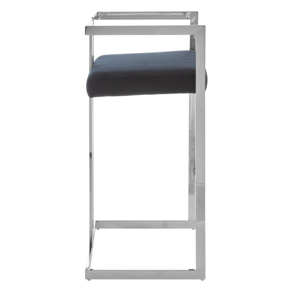 Silver Aurora Bar Stool | Black Velvet | Stainless Steel Frame ...