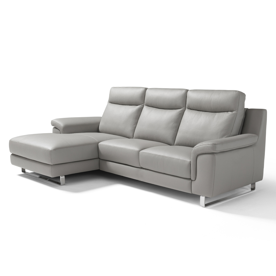 Savona Italian Leather Left Hand Facing Chaise | Grey | Oak World