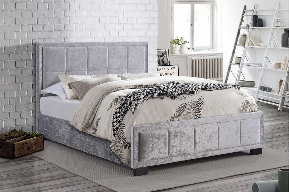 Small double bed grey velvet store