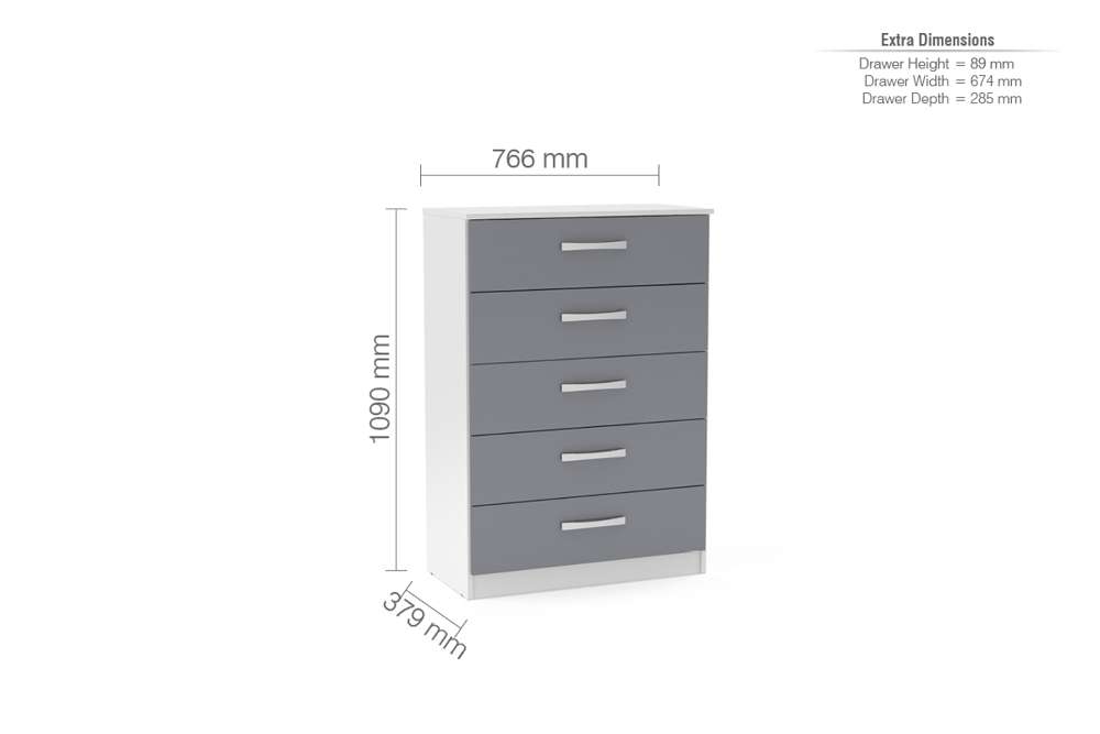 Bali 5 Drawer Chest | White & Grey | Oak World