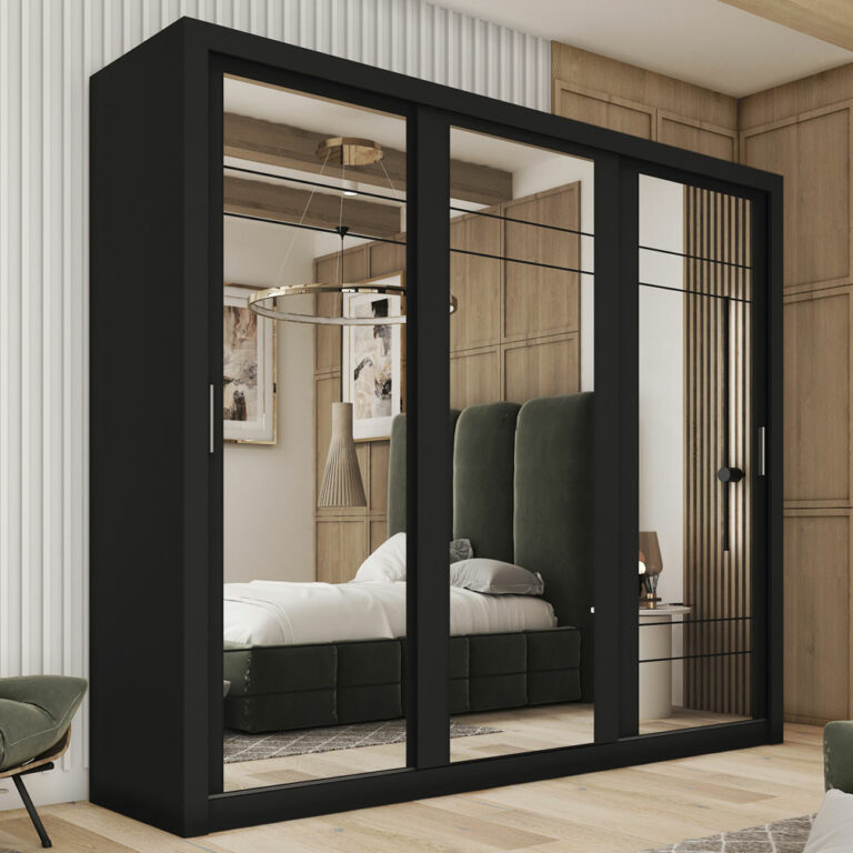 Durango 250cm Sliding Door Wardrobe | Matte Black | Oak World