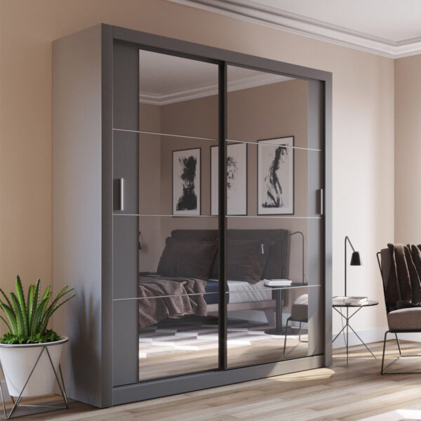 Durango 181cm Sliding Door Wardrobe | Matt Grey | Oak World