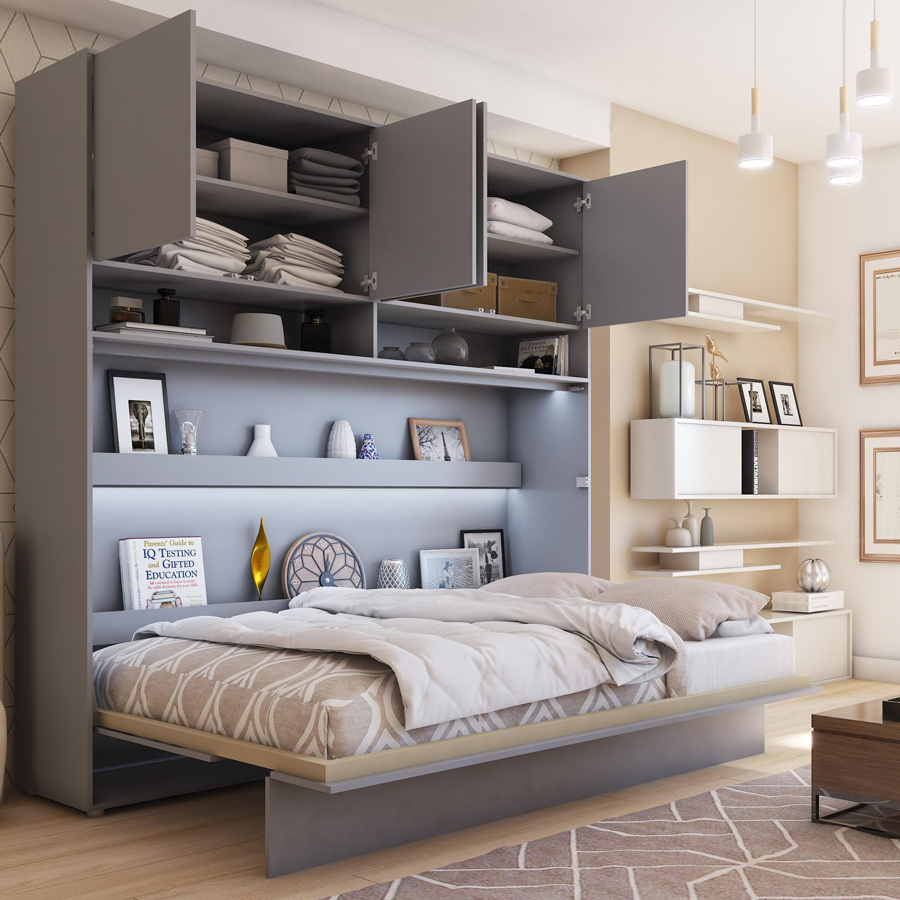 Over Bed Unit for Horizontal Wall Bed Concept 120cm Grey Matt Oak World