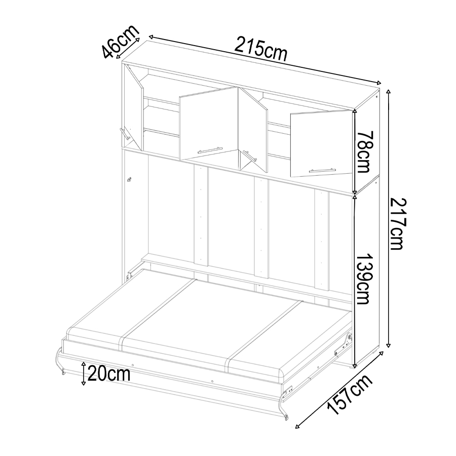 Horizontal Wall Bed Concept 120cm with Over Bed Unit | Grey Matt | Oak ...