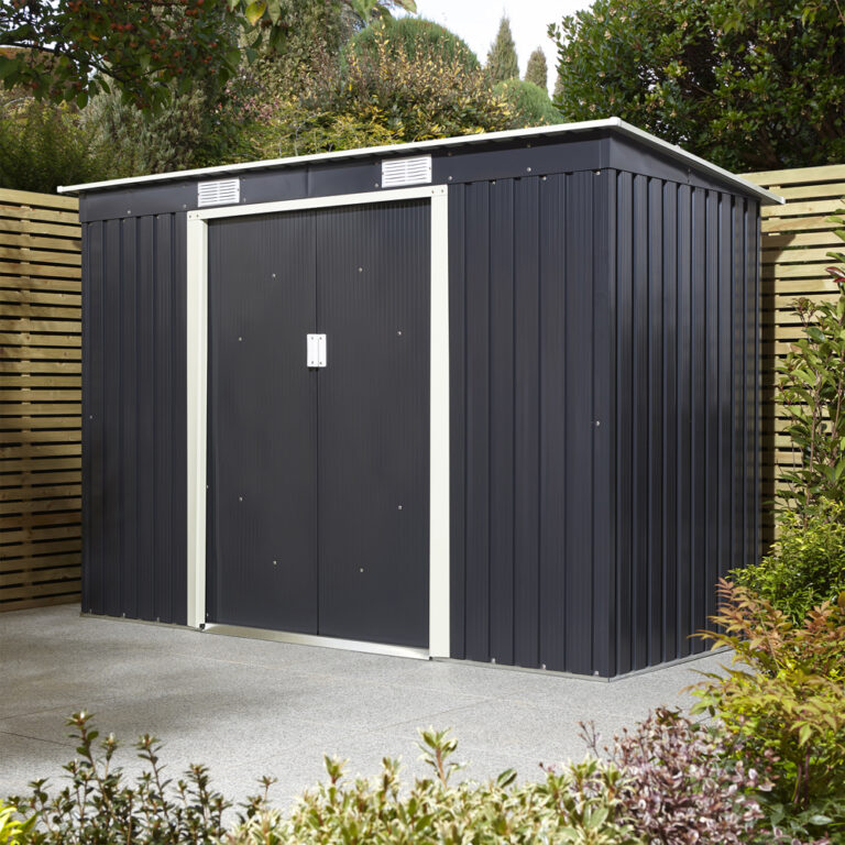 Savannah 8x4 Metal Pent Shed | Dark Grey | Oak World