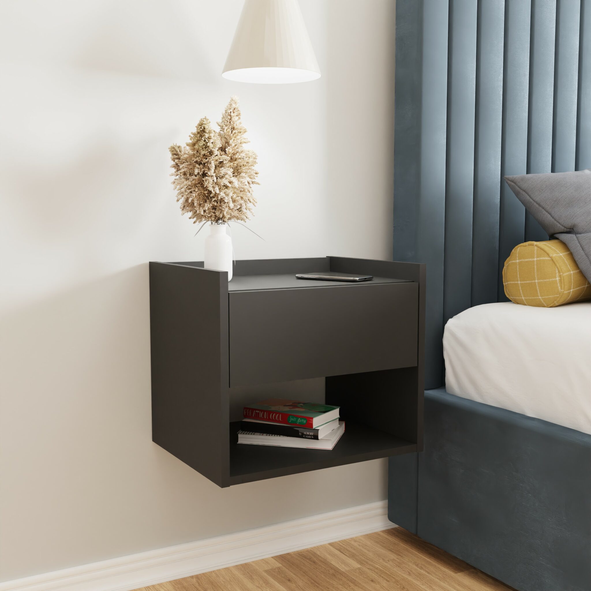 Torquay Floating Pair of Bedside Tables | Anthracite Grey | Self ...
