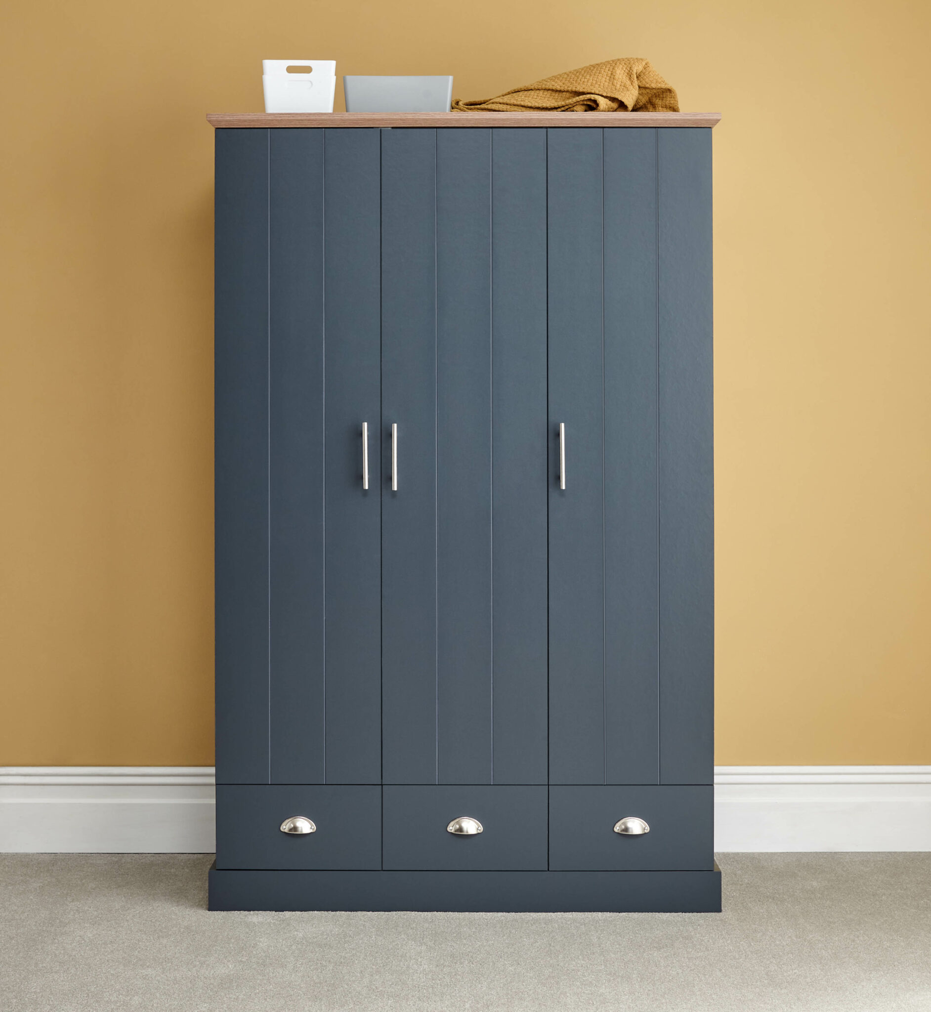 Oban 3 Door 3 Drawer Wardrobe | Slate Blue | Oak World