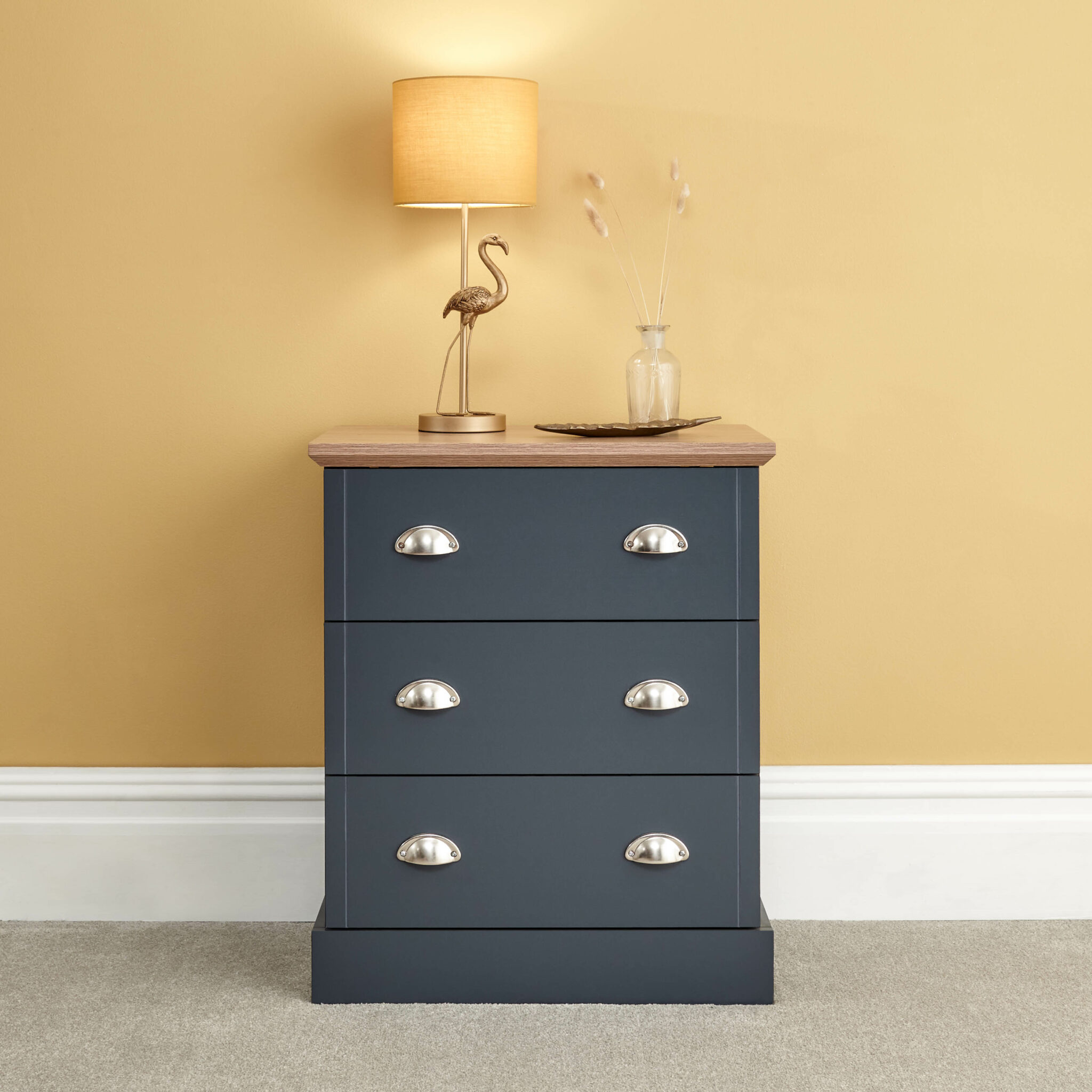 Oban 3 Drawer Chest | Slate Blue | Self Assembly | Oak World