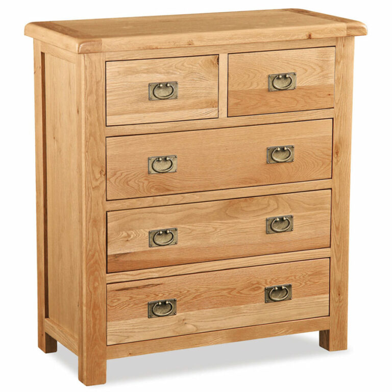 Salisbury Rustic Oak 2 Over 3 Chest of Drawers | Wax Finish | Assembled ...