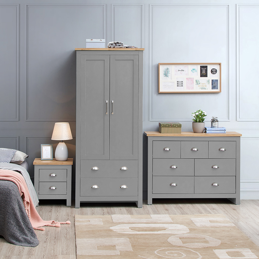Leigh Grey 3 Piece Bedroom Furniture Set Grey Self Assembly Oak World